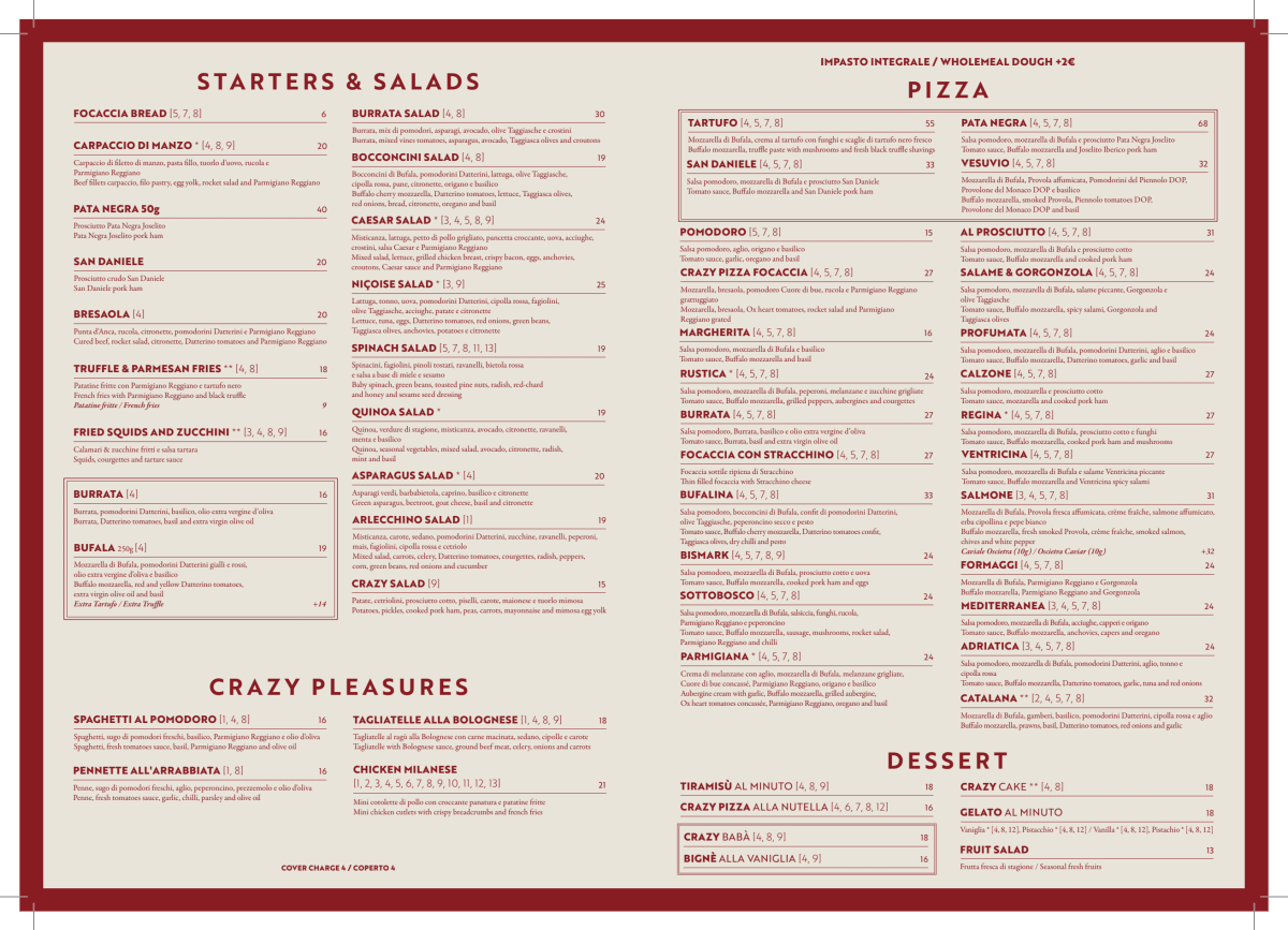 Menu 2024 - Crazy Pizza Varazze in Pero | TheFork