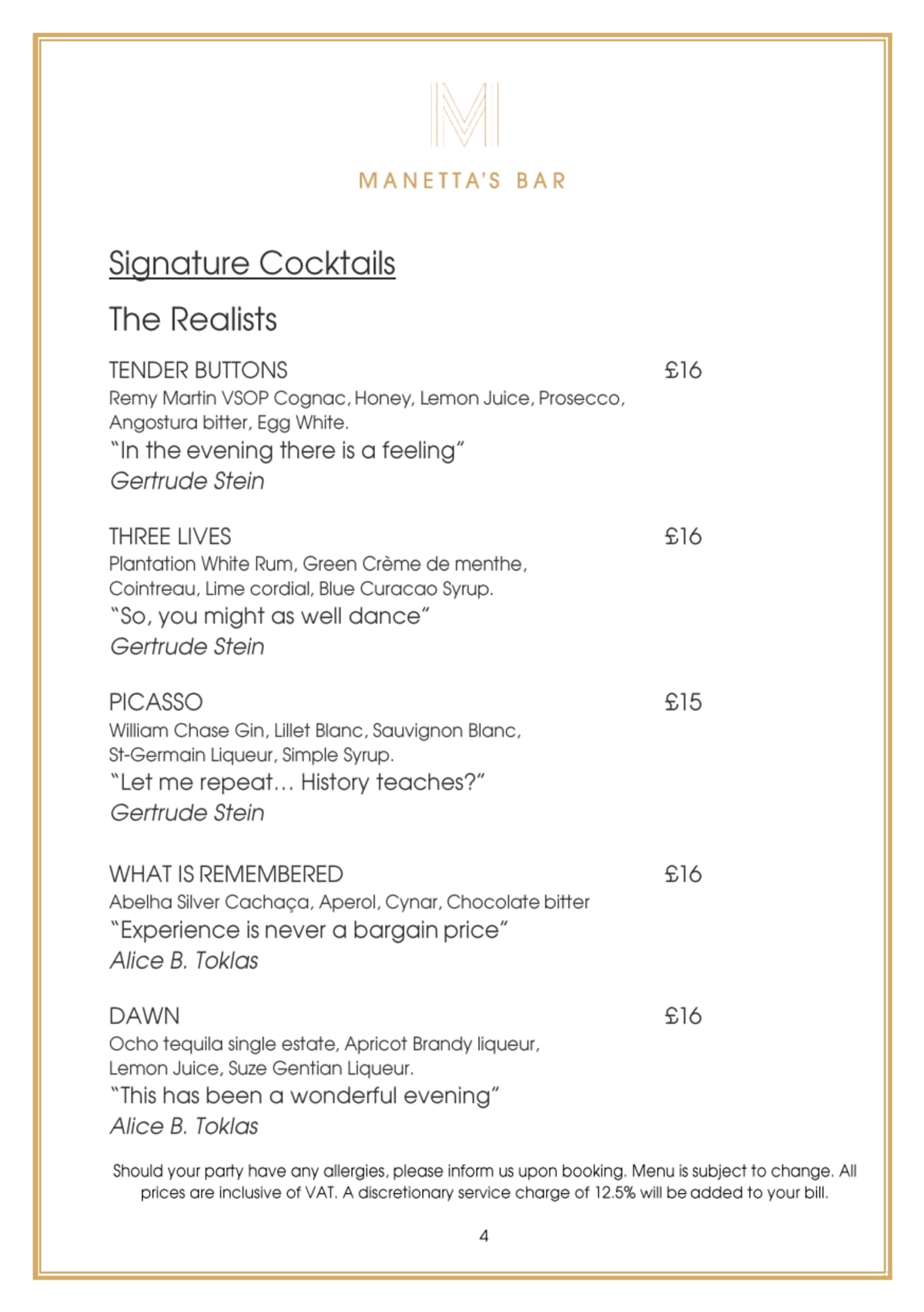 Carta y menù 2024 Actualizados - Manetta's Bar en Londres | TheFork