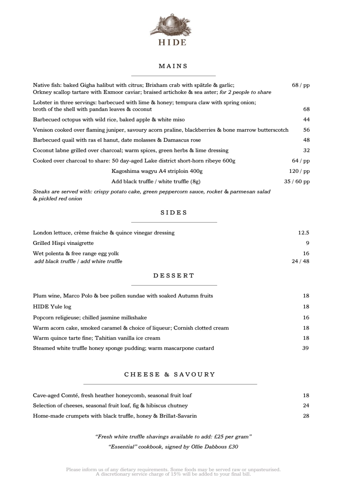 Carte et Menus 2024 - Hide à Londres | TheFork Carte et Menus 2024 - Hide à Londres | TheFork