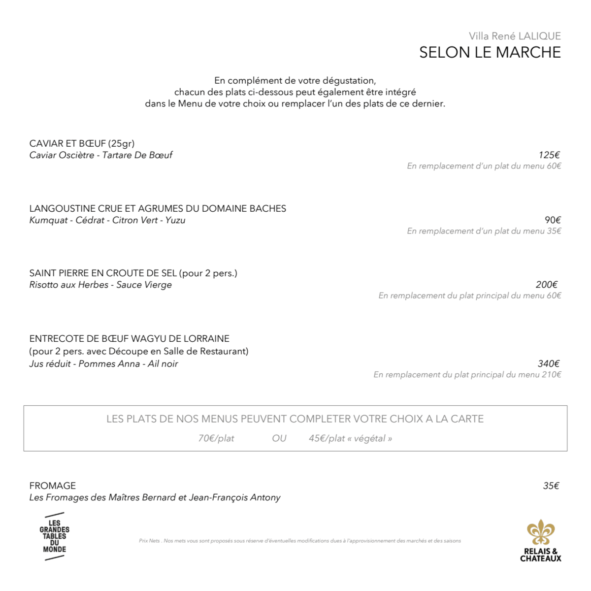 Carte et Menus 2023 - Villa René Lalique à Wingen-sur-Moder | TheFork