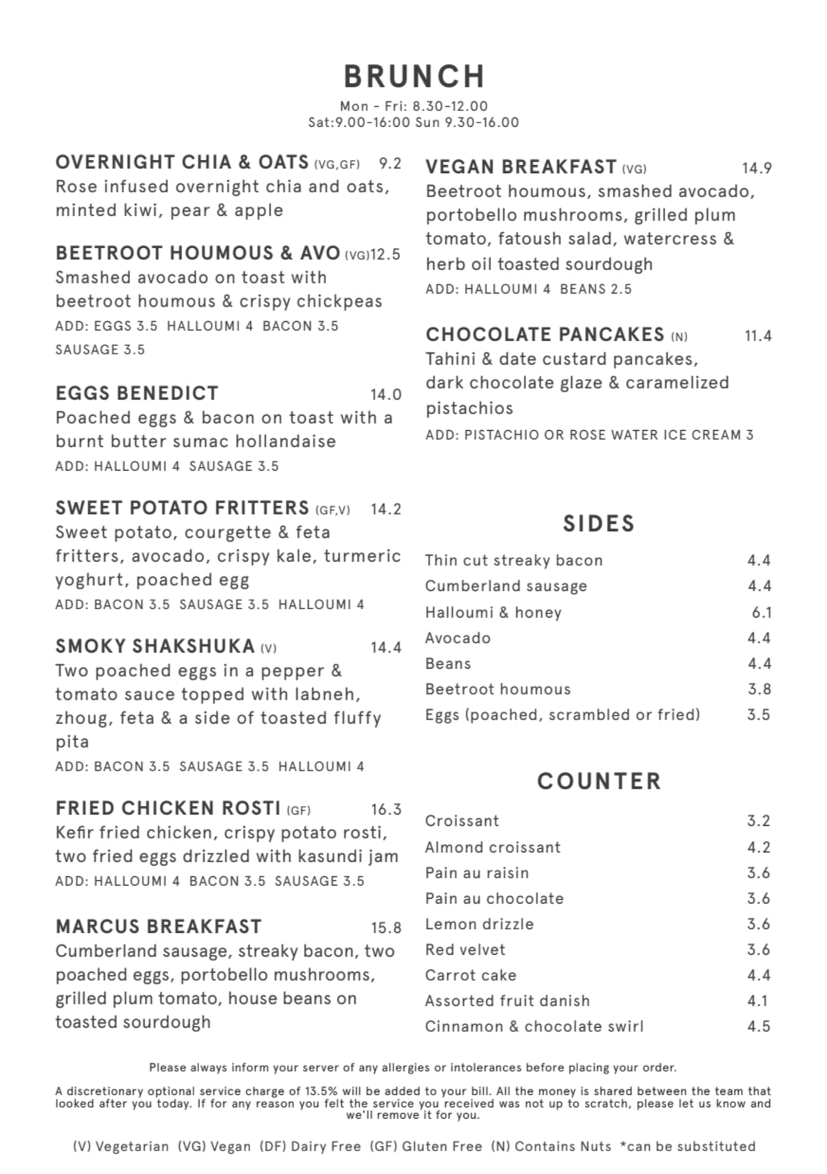 Carte et Menus 2024 - Brother Marcus Spitalfeilds à Londres | TheFork