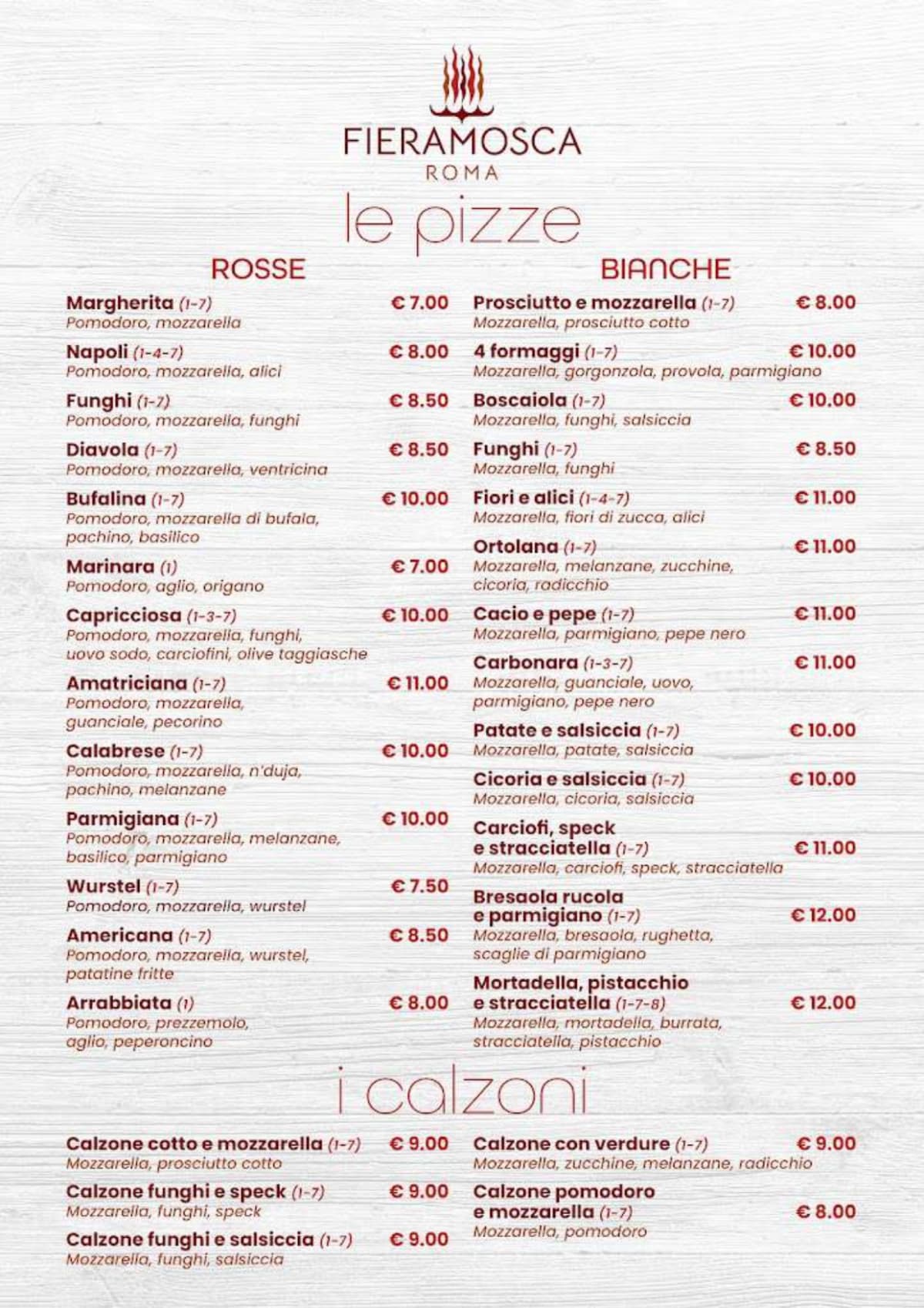 Carte et Menus 2024 - Fieramosca Roma à Rome | TheFork