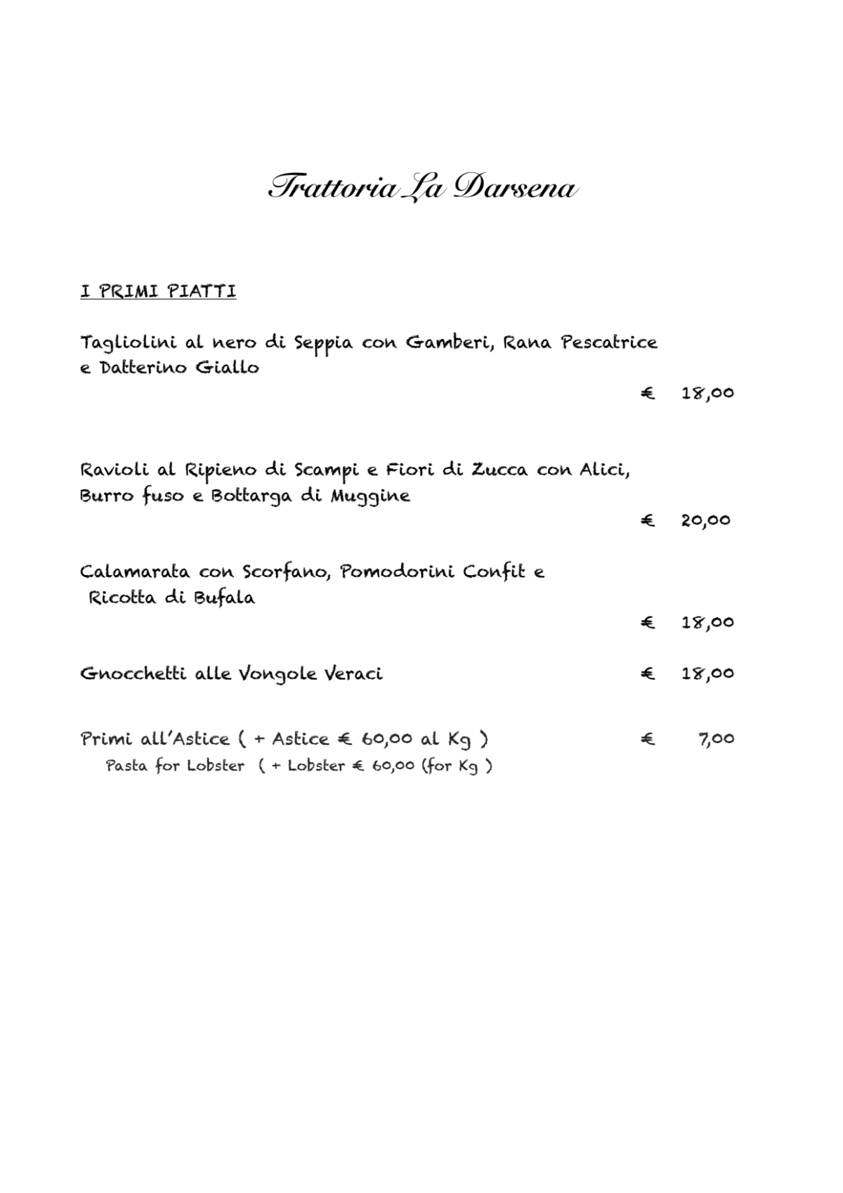 Menù completo e carta 2024 - Trattoria La Darsena a Trani | TheFork