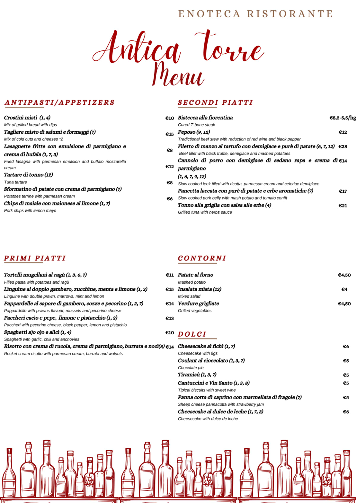 Carte et Menus 2024 - Antica Torre à Carmignano | TheFork