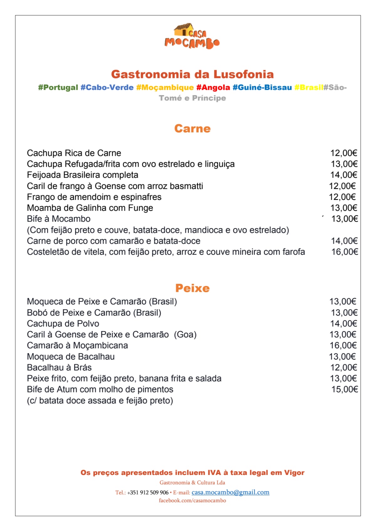 Menù completo e carta 2024 - Casa Mocambo a Lisbona | TheFork