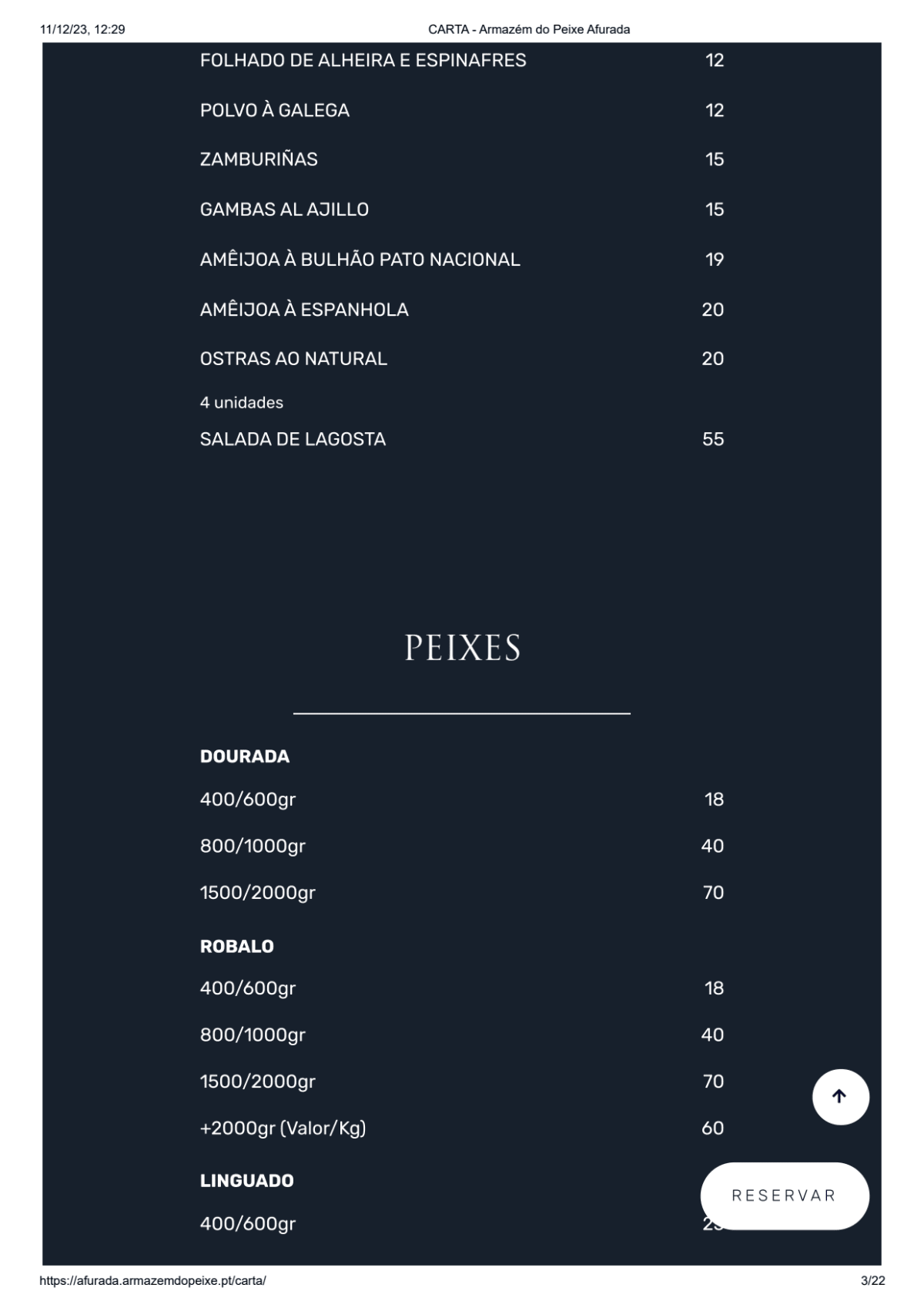 Menu 2024 - Armazém do Peixe em Vila Nova de Gaia | TheFork