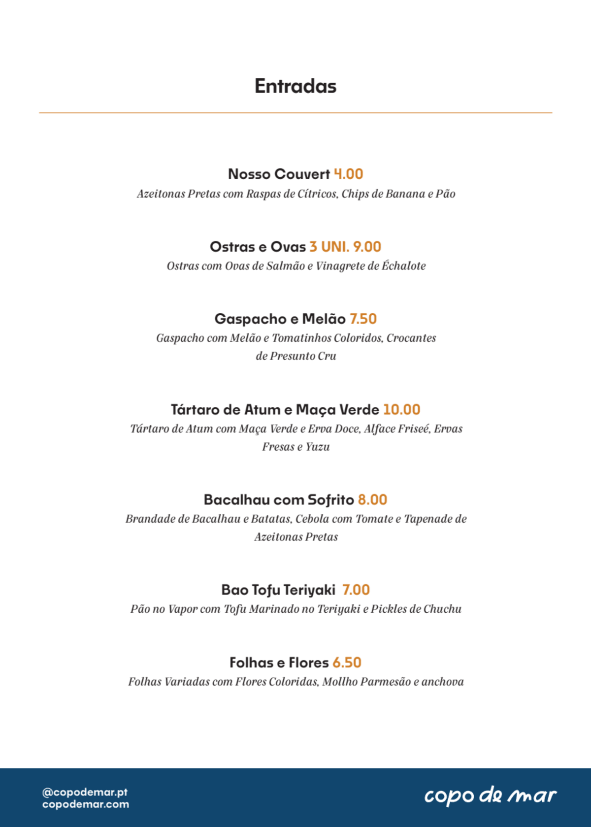 Menu 2023 - Copo de Mar in Lisbon | TheFork