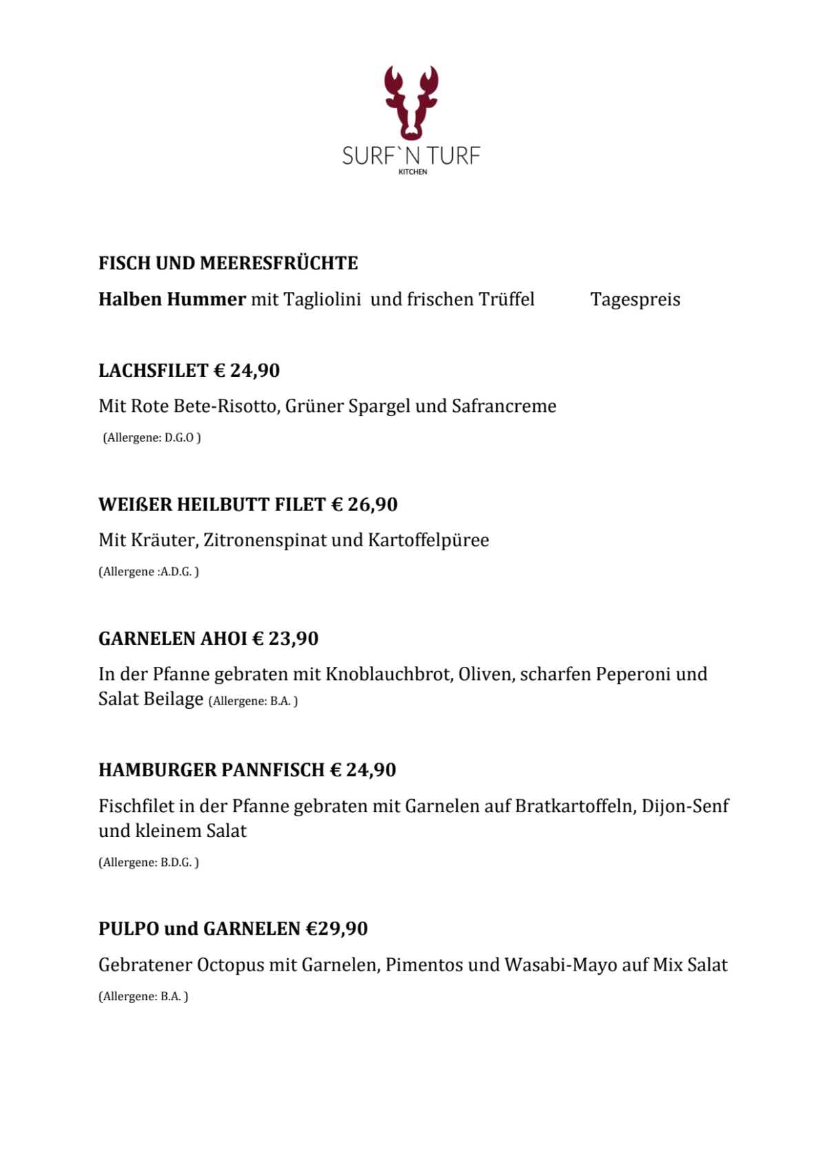 Speisekarte 2023 – SURF' N TURF KITCHEN in Hamburg – TheFork