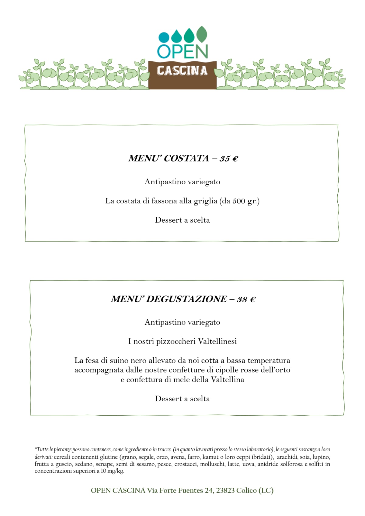 Menù completo e carta 2024 - Agriturismo Open Cascina a Colico | TheFork