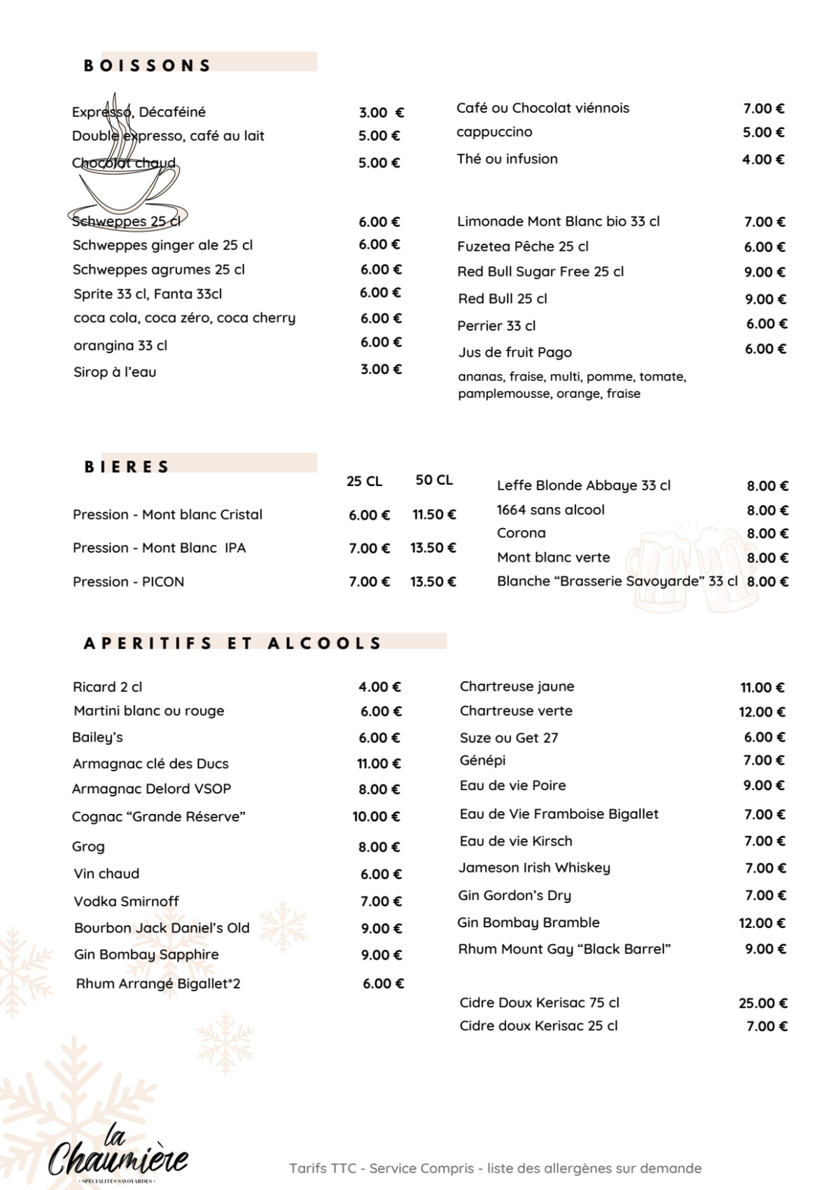 Carte et Menus 2024 - La Chaumière, Spécialités Savoyardes à Tignes ...