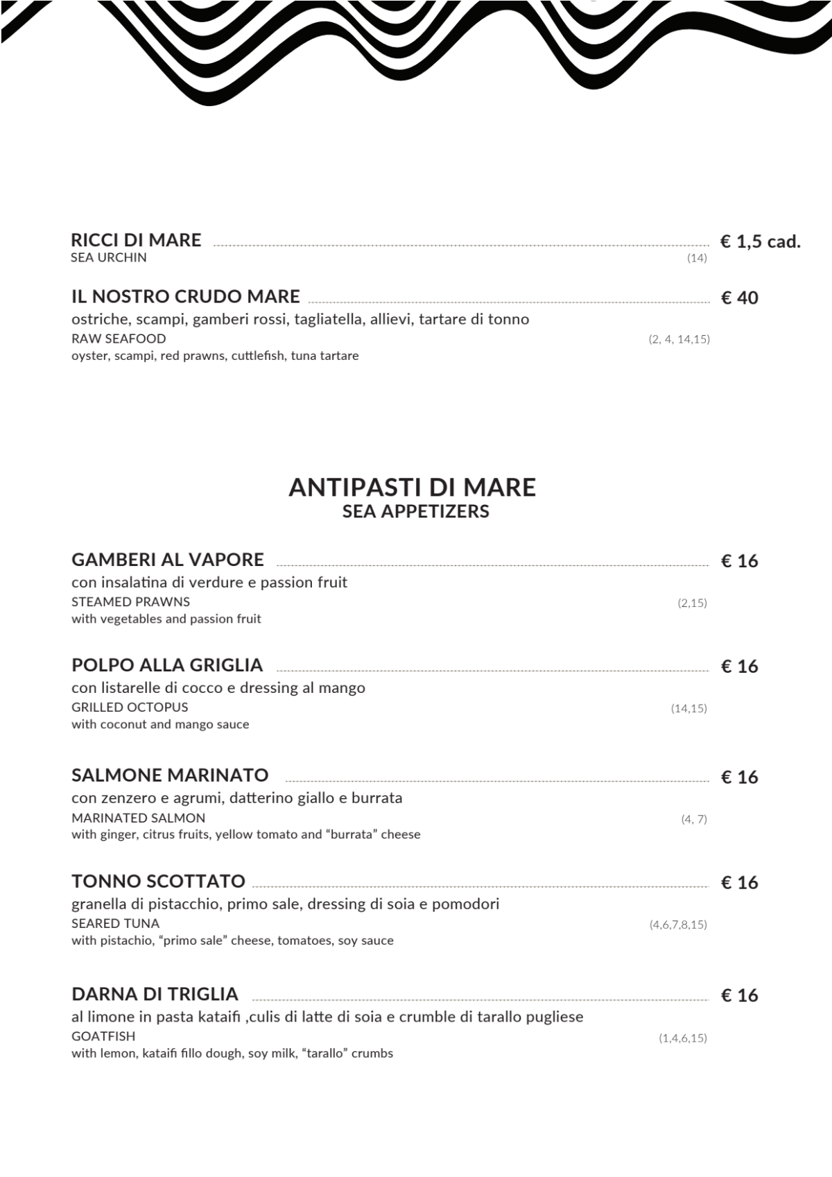 Menu 2024 - Mare Mosso | Beach Club, Bar & Restaurant in Fasano | TheFork