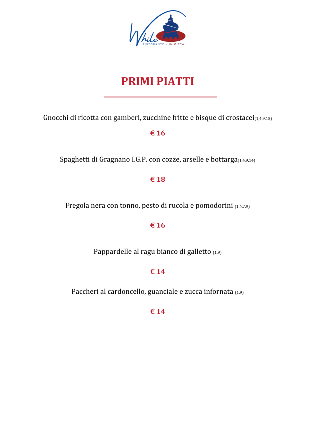 Menus 2024 - White Restaurant in Torre Grande | TheFork