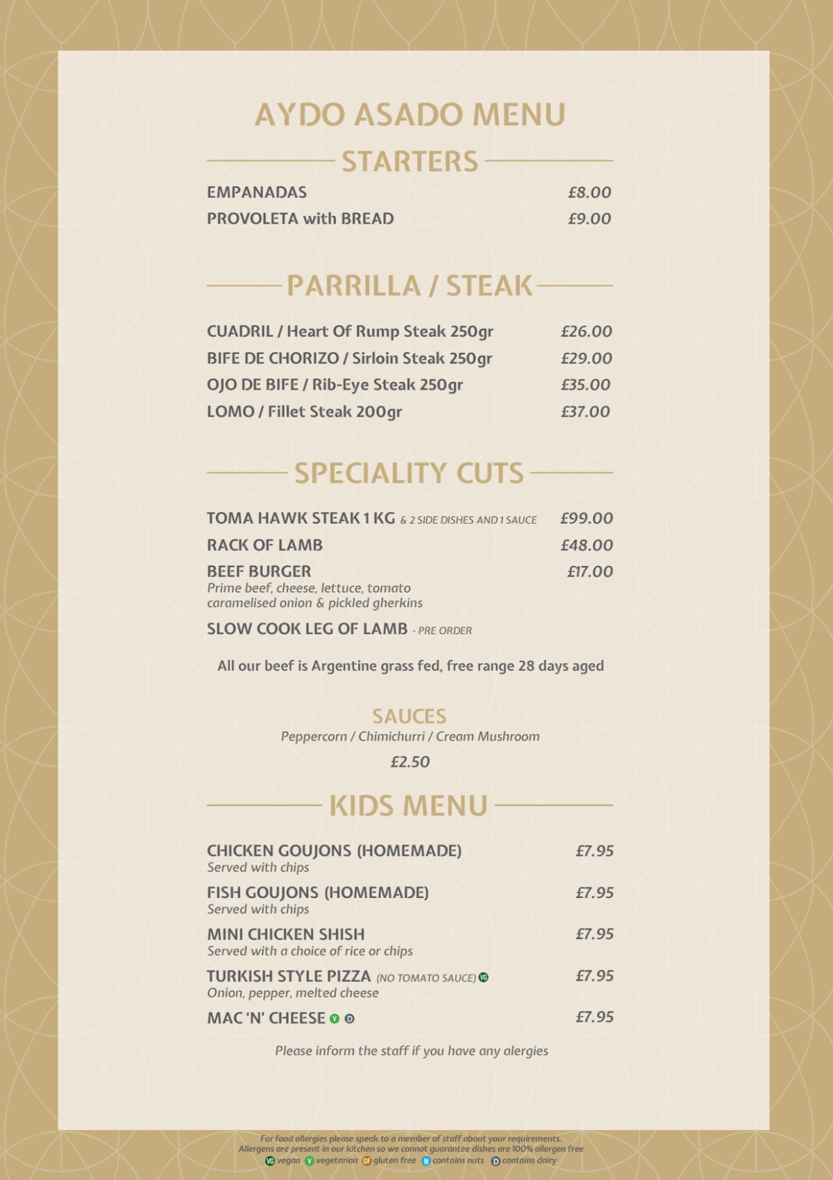 Carte et Menus 2023 - Aydo Lounge & Grill à Brighton | TheFork