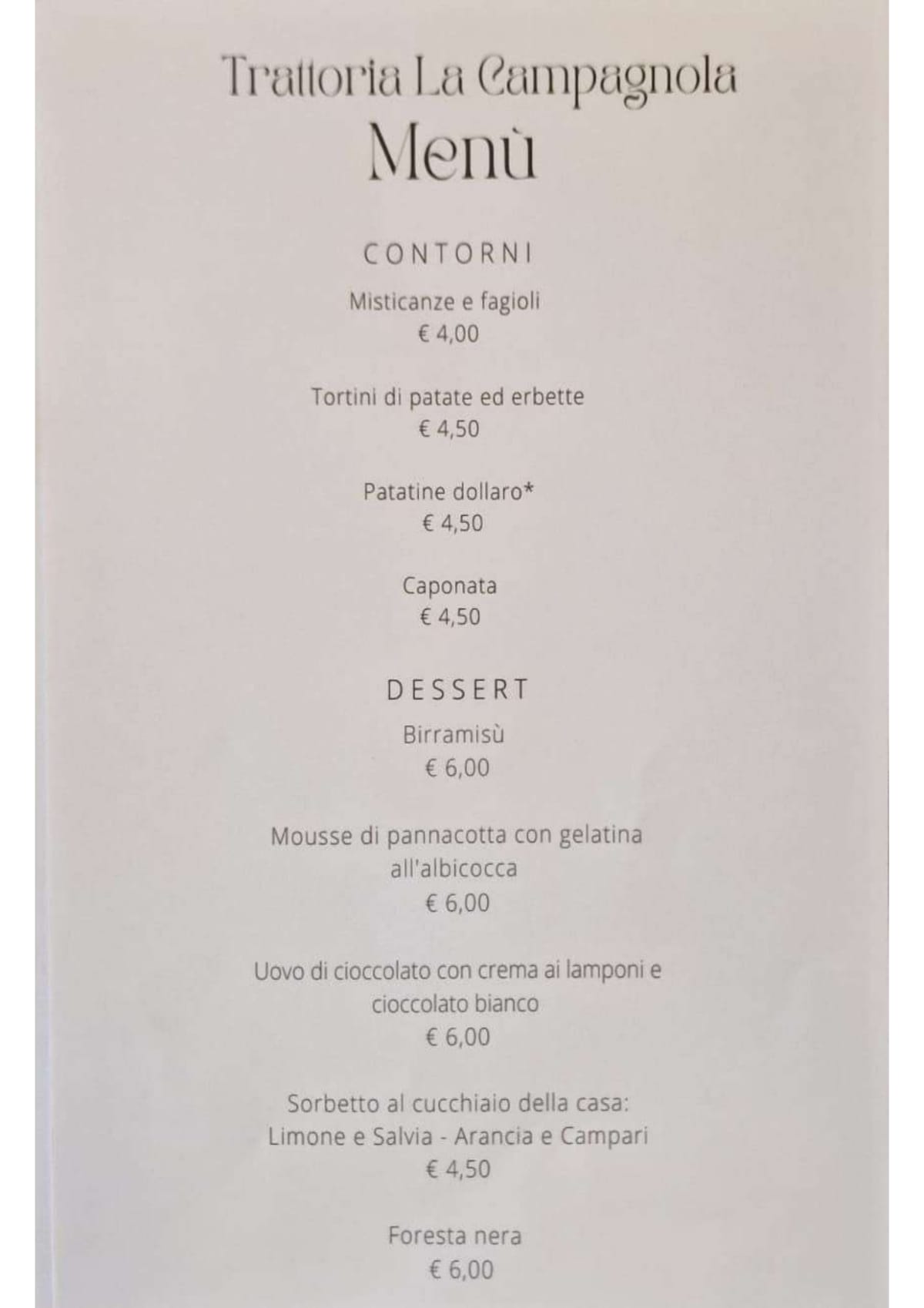 Carta y menù 2024 Actualizados - La Campagnola en San Giovanni Al ...