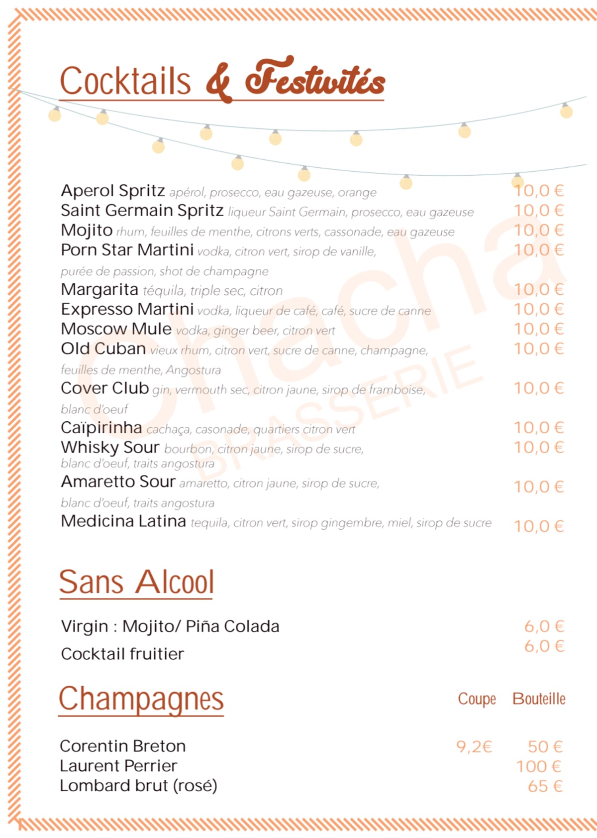 Carte et Menus 2024 - Brasserie Chacha à Paris | TheFork