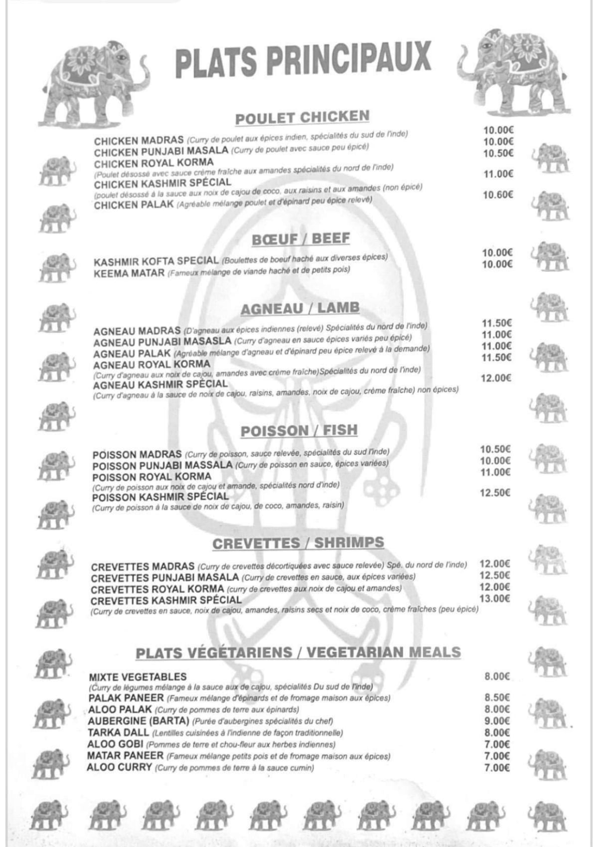 Carte et Menus 2024 - La reine du kashmir à Paris | TheFork