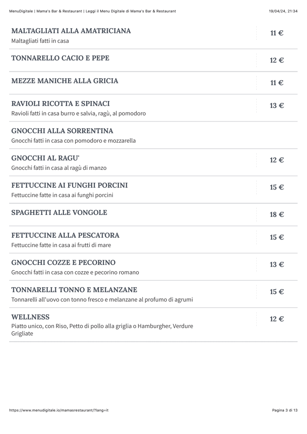 Menu 2024 - Mama's em Roma | TheFork