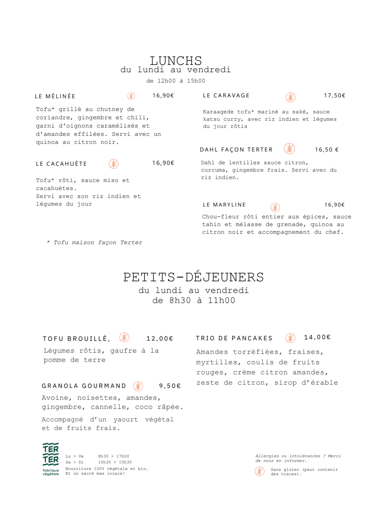 Carte et Menus 2024 - Terter à Saint-Gilles | TheFork