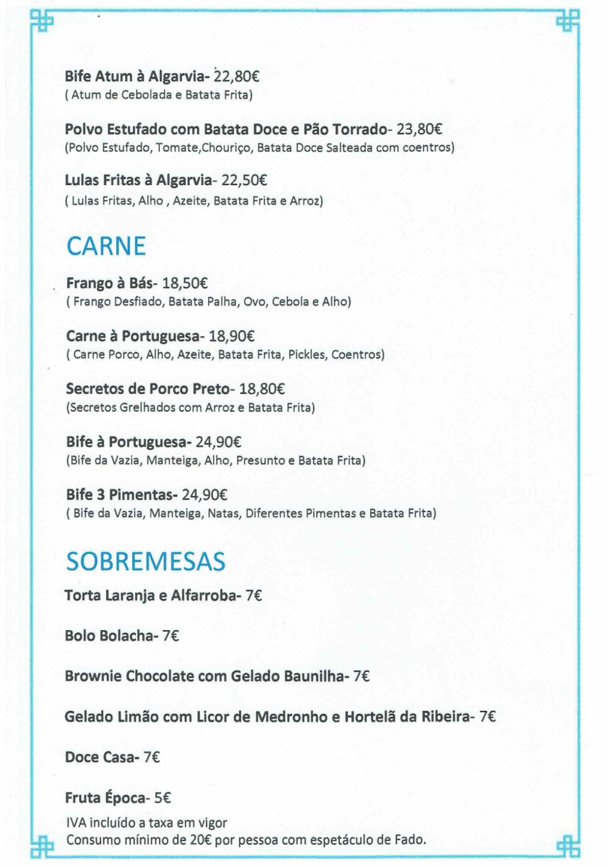 Menu 2024 - Vamos ao Algarve - Restaurante Fado in Lisbon | TheFork
