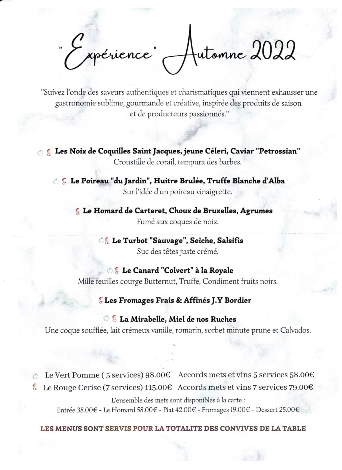 Carta y menù 2024 Actualizados - La Renaissance en Étaules | TheFork