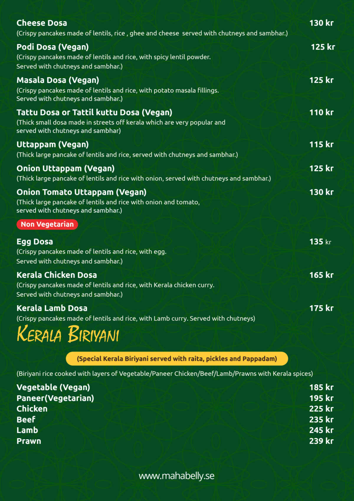 Menu 2024 - Mahabelly Taste Of Kerala- Indian Restaurant in Stockholm ...