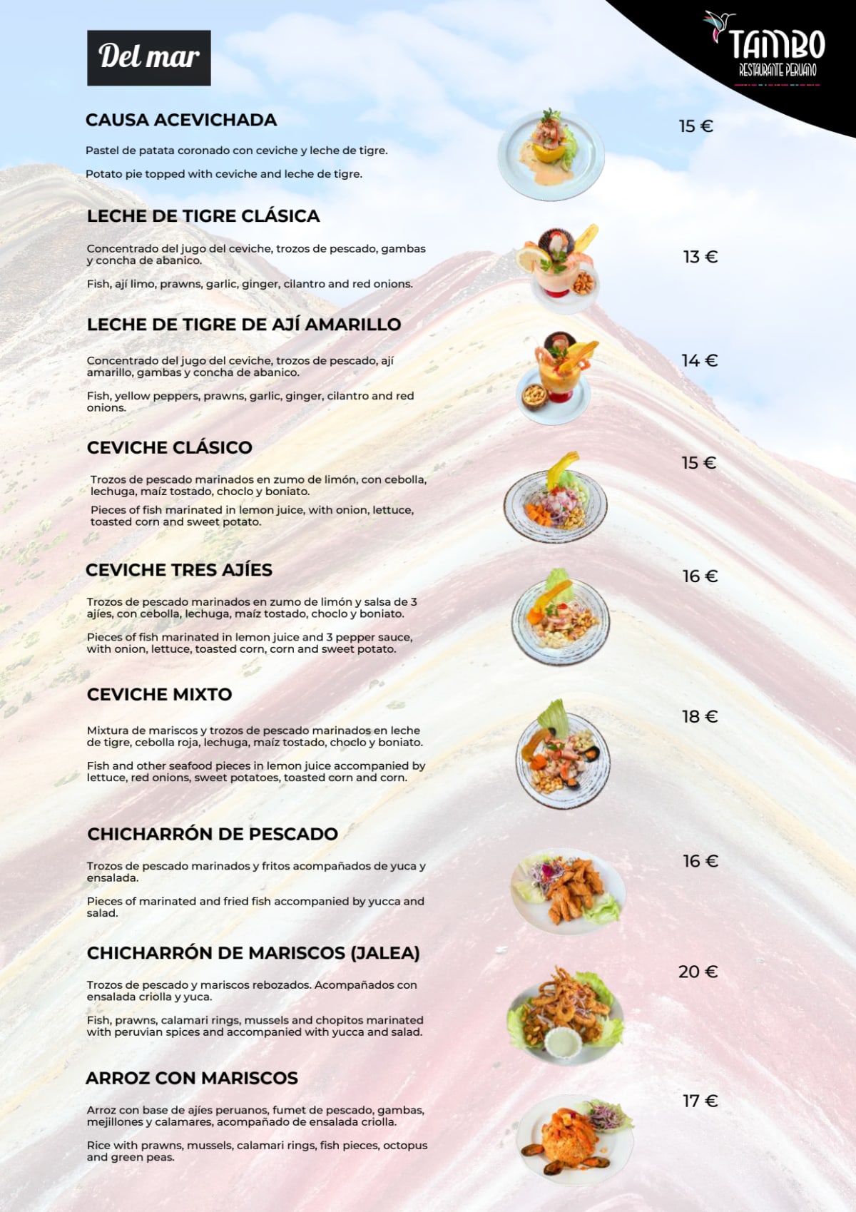 Carte et Menus 2024 - Tambo Peruano Alcobendas à Alcobendas | TheFork