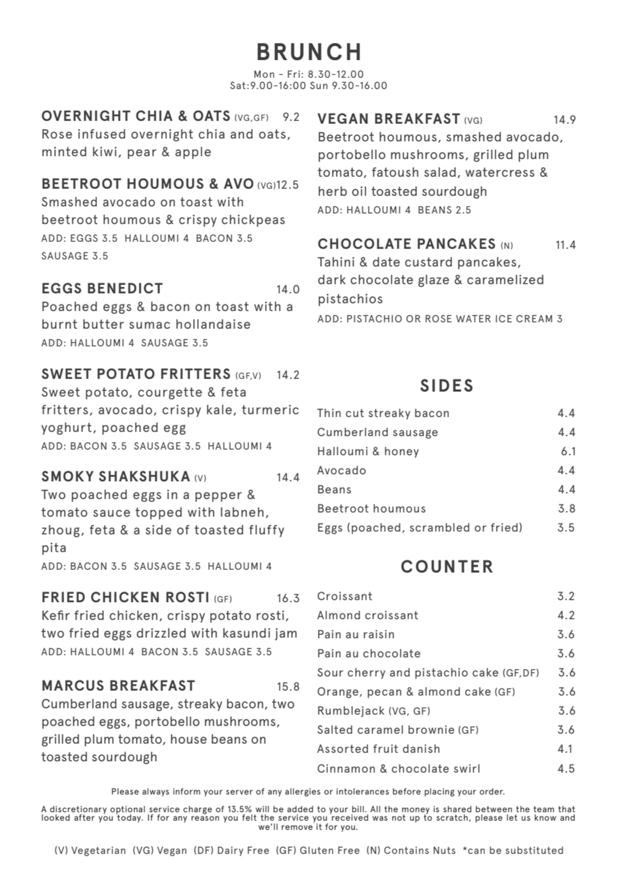 Carte et Menus 2023 - Brother Marcus South Kensington à Londres | TheFork