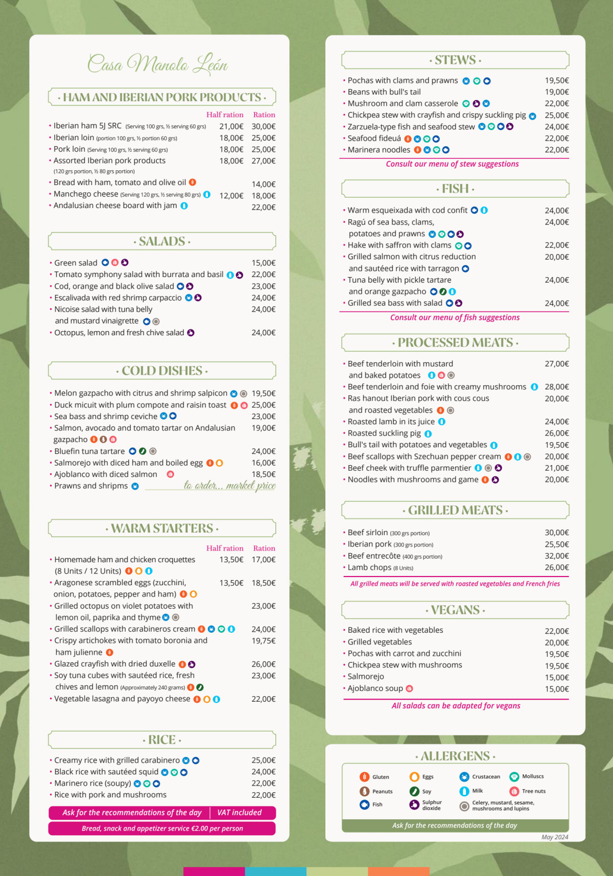 Carte et Menus 2024 - Casa Manolo León à Sevilla | TheFork