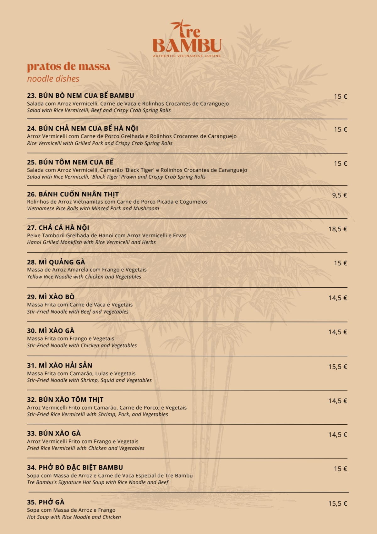 Carta y menù 2024 Actualizados - Tre Bambu - Marquês de Pombal en ...