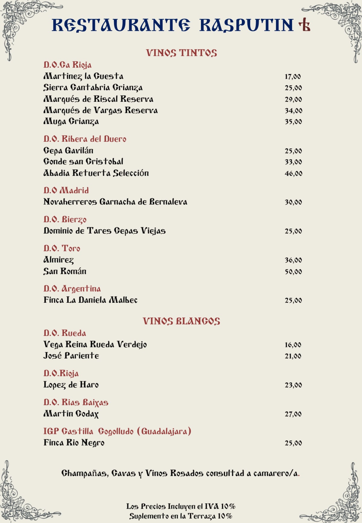 Carte et Menus 2024 - Rasputín à Madrid | TheFork