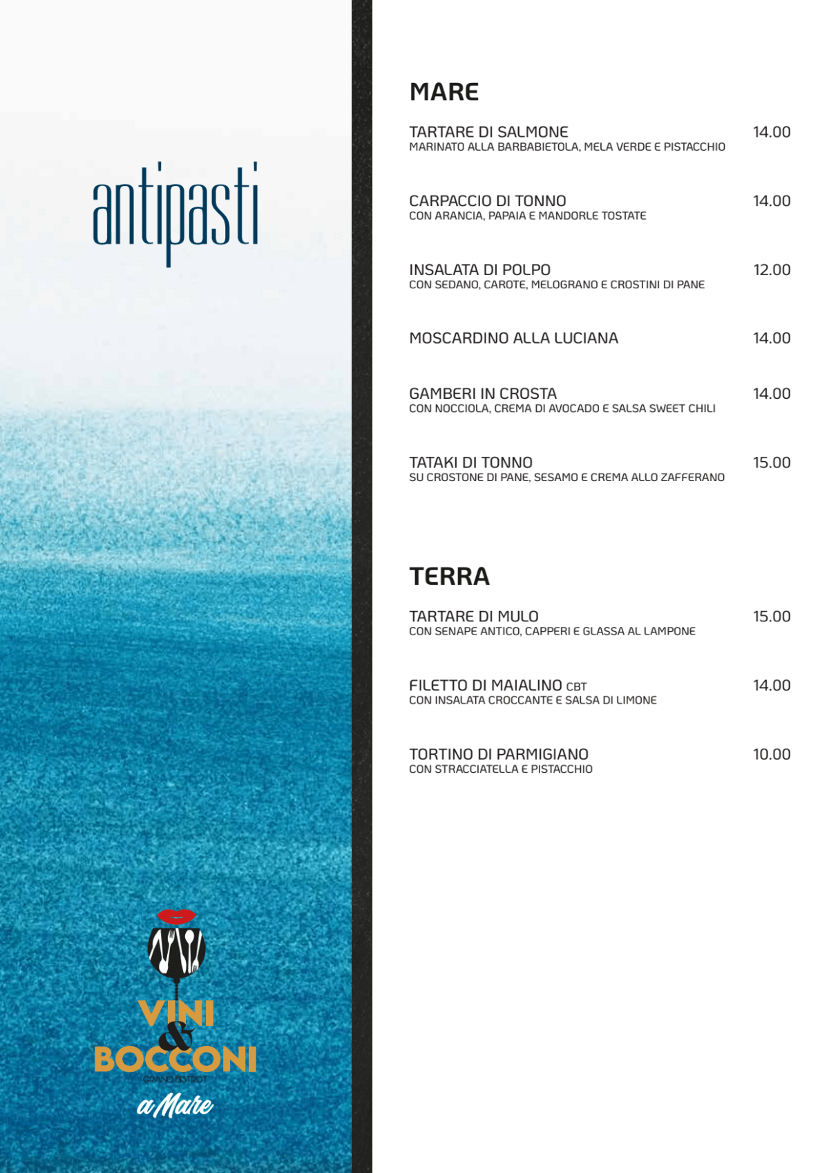 Menù completo e carta 2024 - Vini e Bocconi a Mare - Grand Bistrot a ...