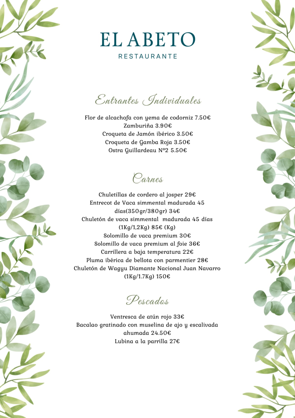 Menu 2024 - Finca El Abeto in Elche | TheFork