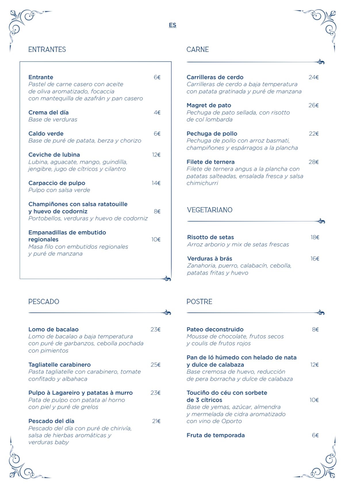 Carte et Menus 2024 - Restaurante Pateo - Eurostars Santa Luzia à ...