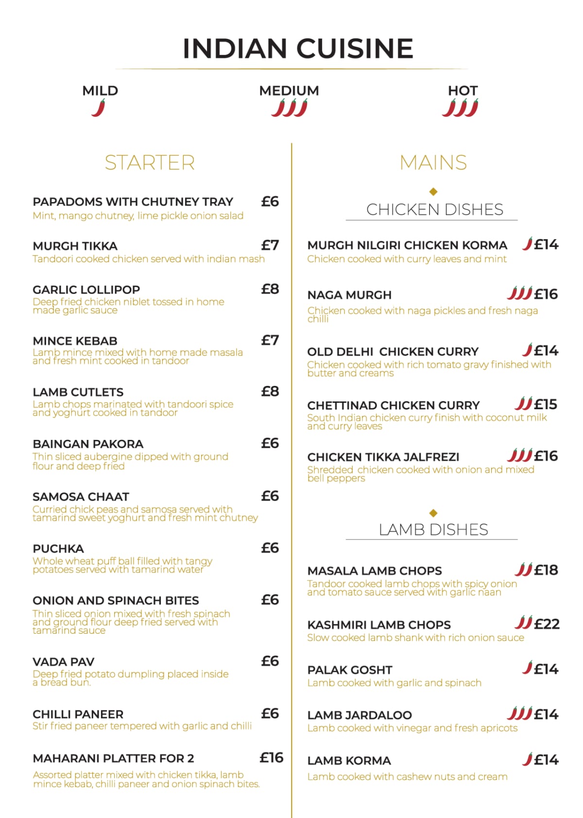 Carte et Menus 2024 - Maharani Palace à Londres | TheFork