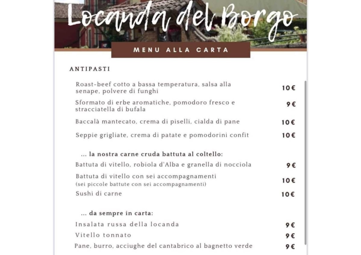 Menù completo e carta 2024 - Locanda del Borgo a Poirino | TheFork Menù completo e carta 2024 - Locanda del Borgo a Poirino | TheFork