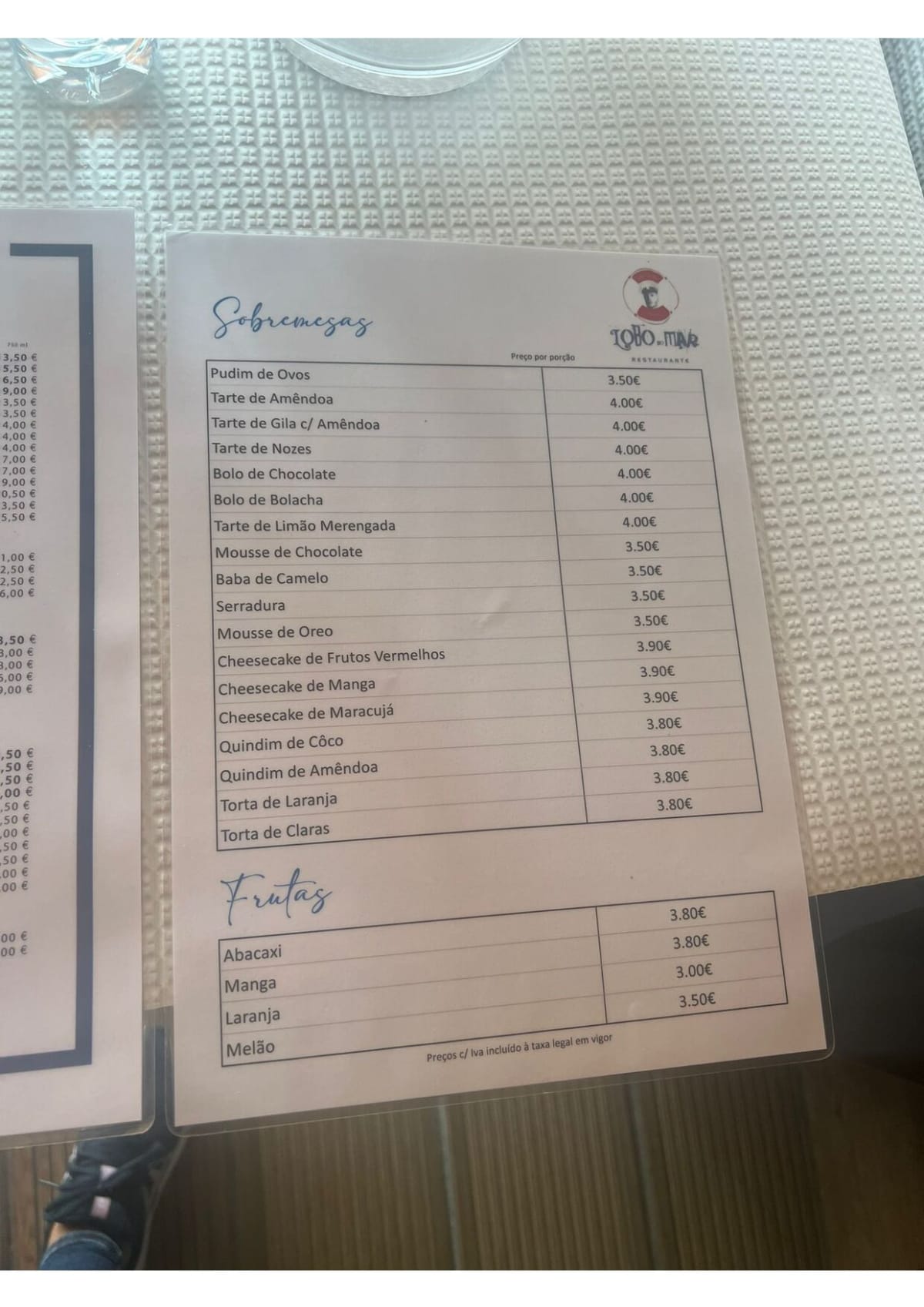 Menu 2024 - Lobo do Mar Restaurante em Sesimbra | TheFork