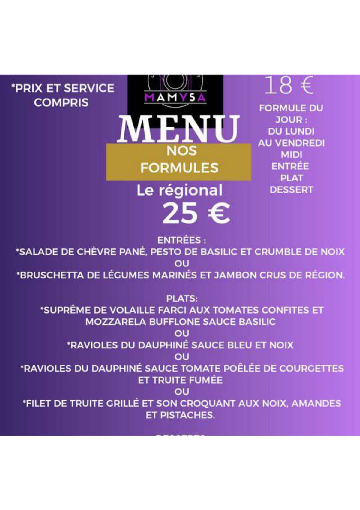 Carte et Menus 2023 - Le mamysa à Voiron | TheFork