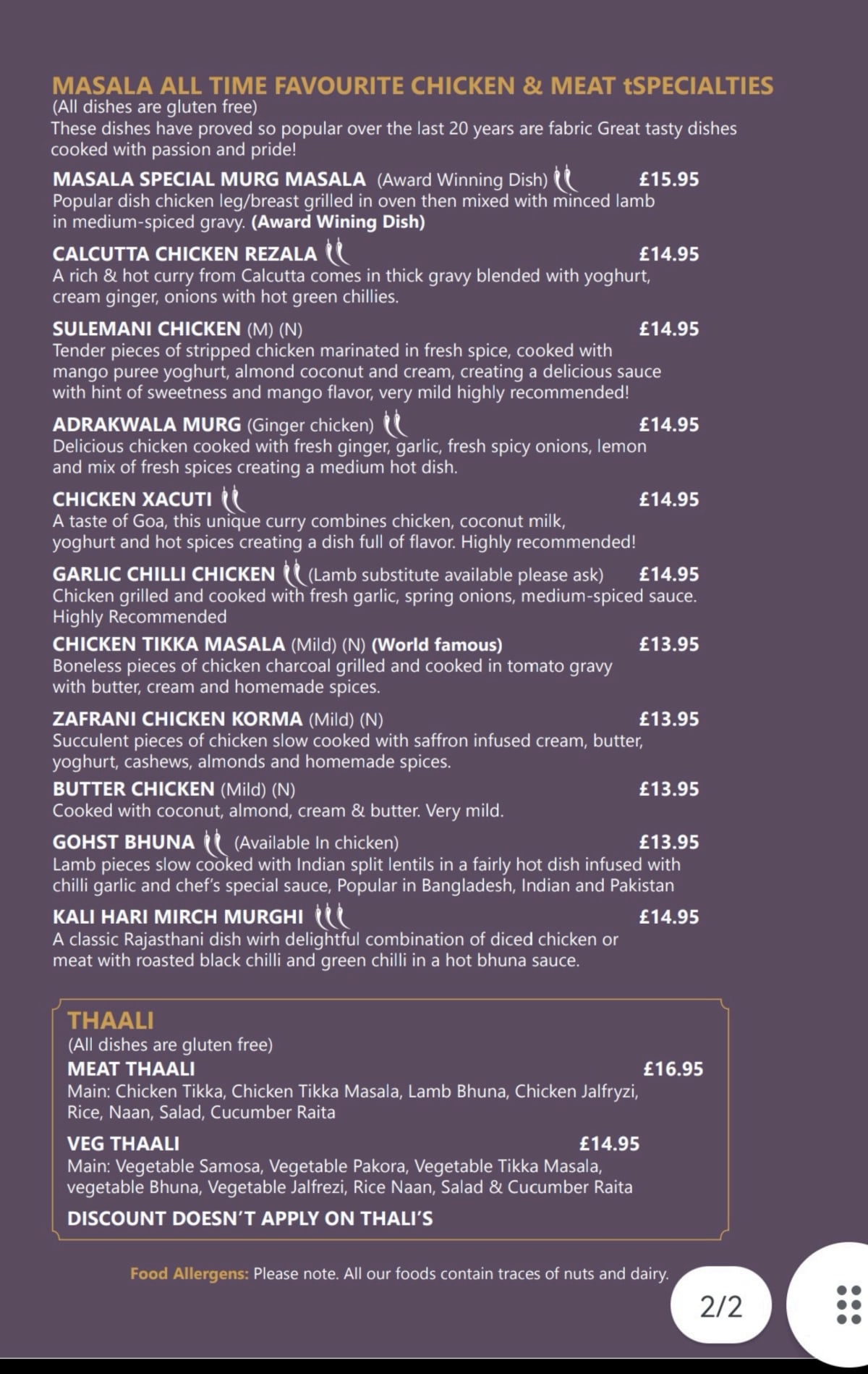 Menus 2024 - Masala in London | TheFork