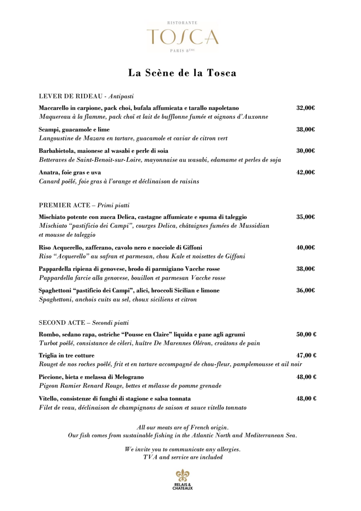 Menù completo e carta 2023 - Tosca a Parigi | TheFork