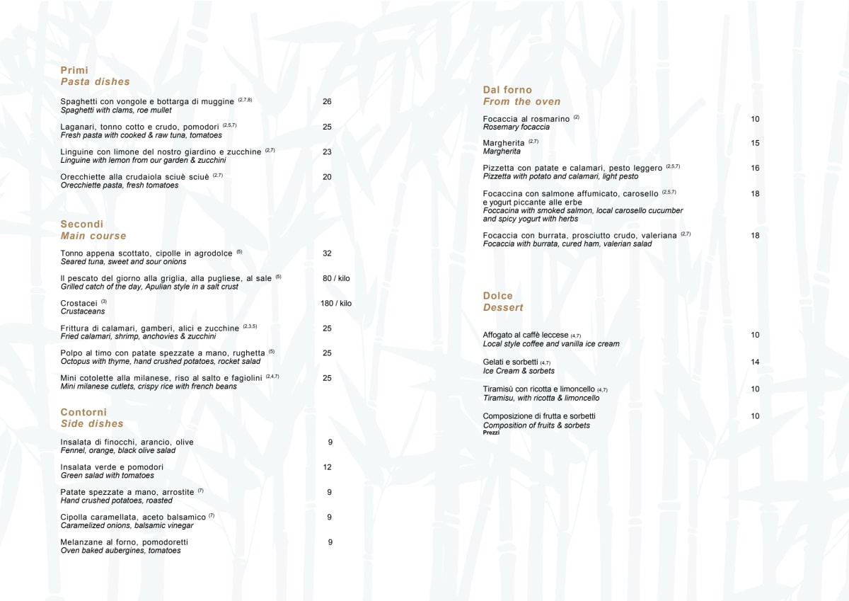Carte et Menus 2024 - Lido Bambù à Losciale | TheFork