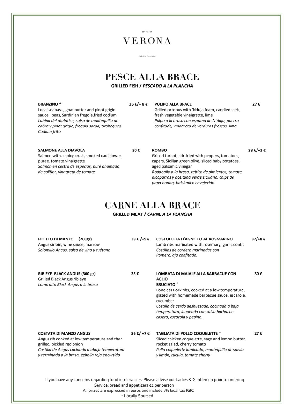 Menu 2024 - Verona in Abama | TheFork