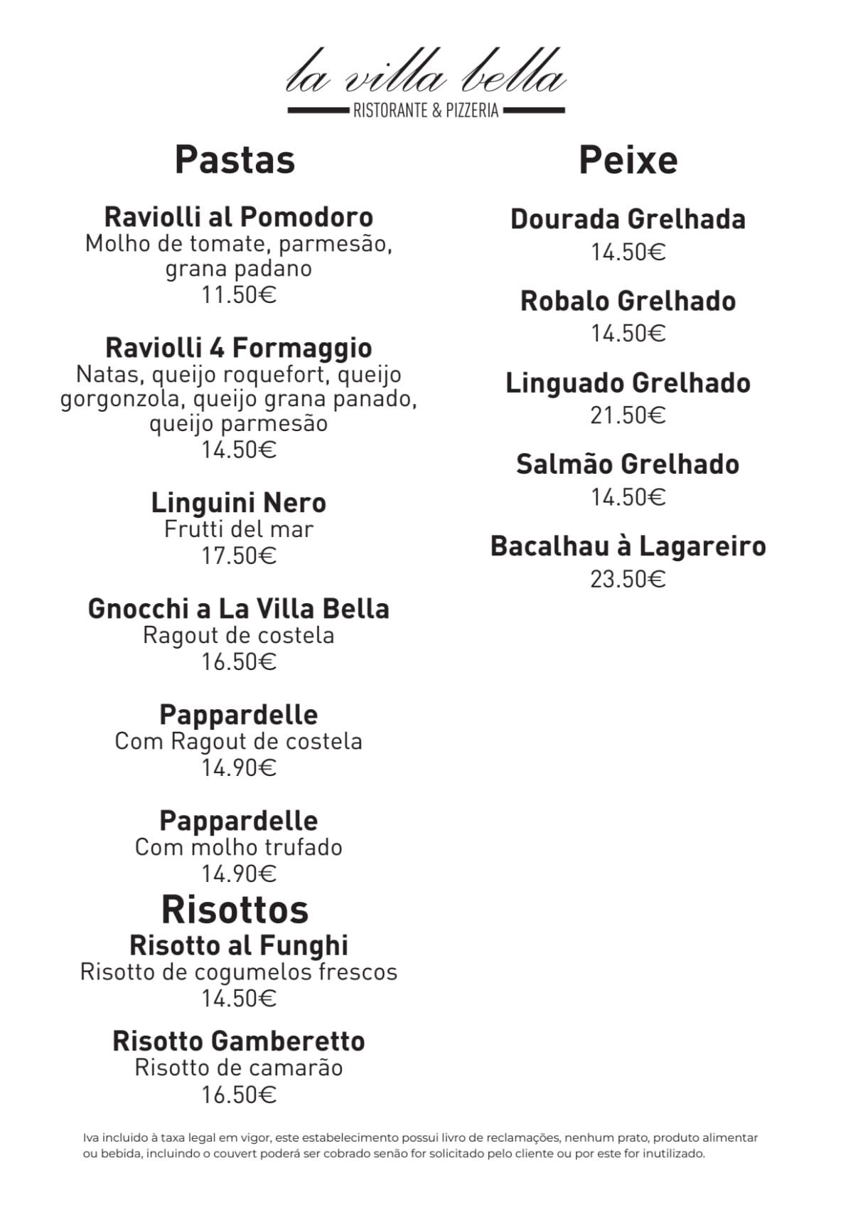 Carte et Menus 2024 - La Villa Bella à Carnaxide | TheFork