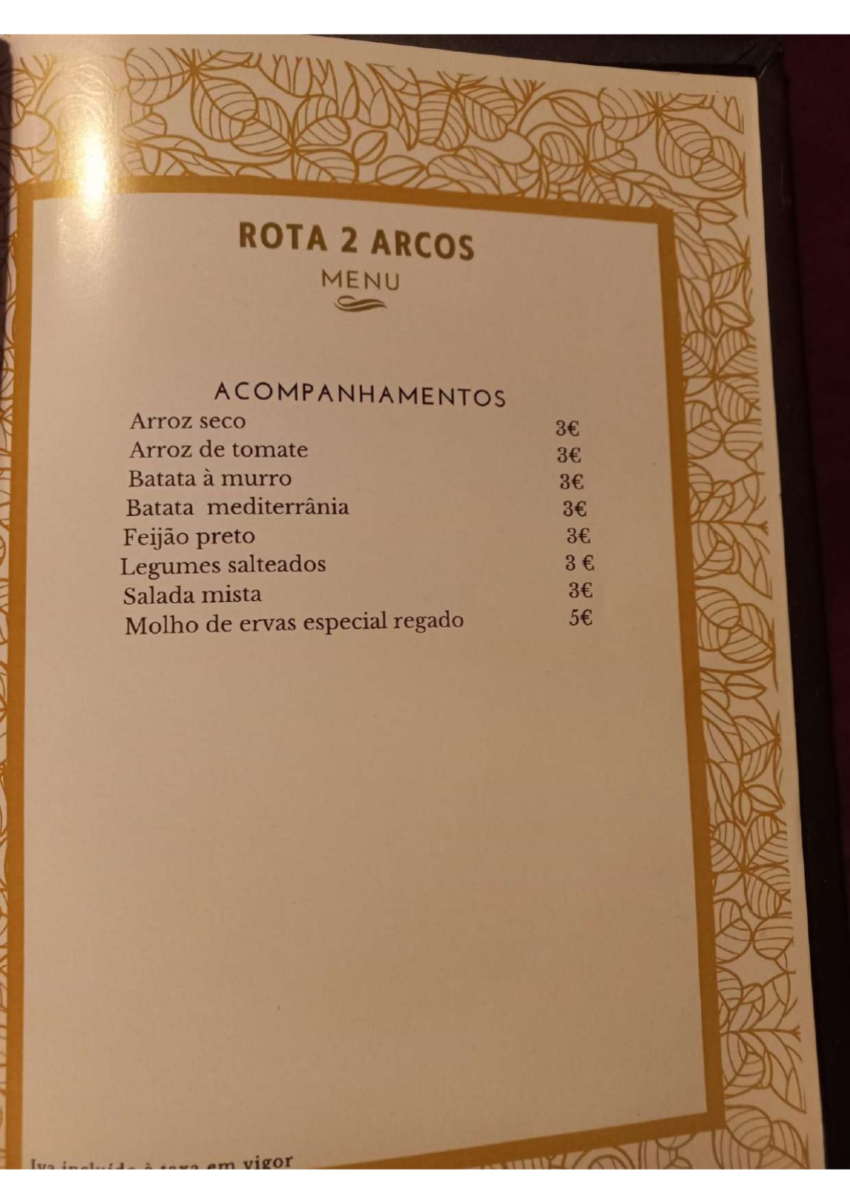 Menu 2024 - ROTA 2 ARCOS in Guimarães | TheFork