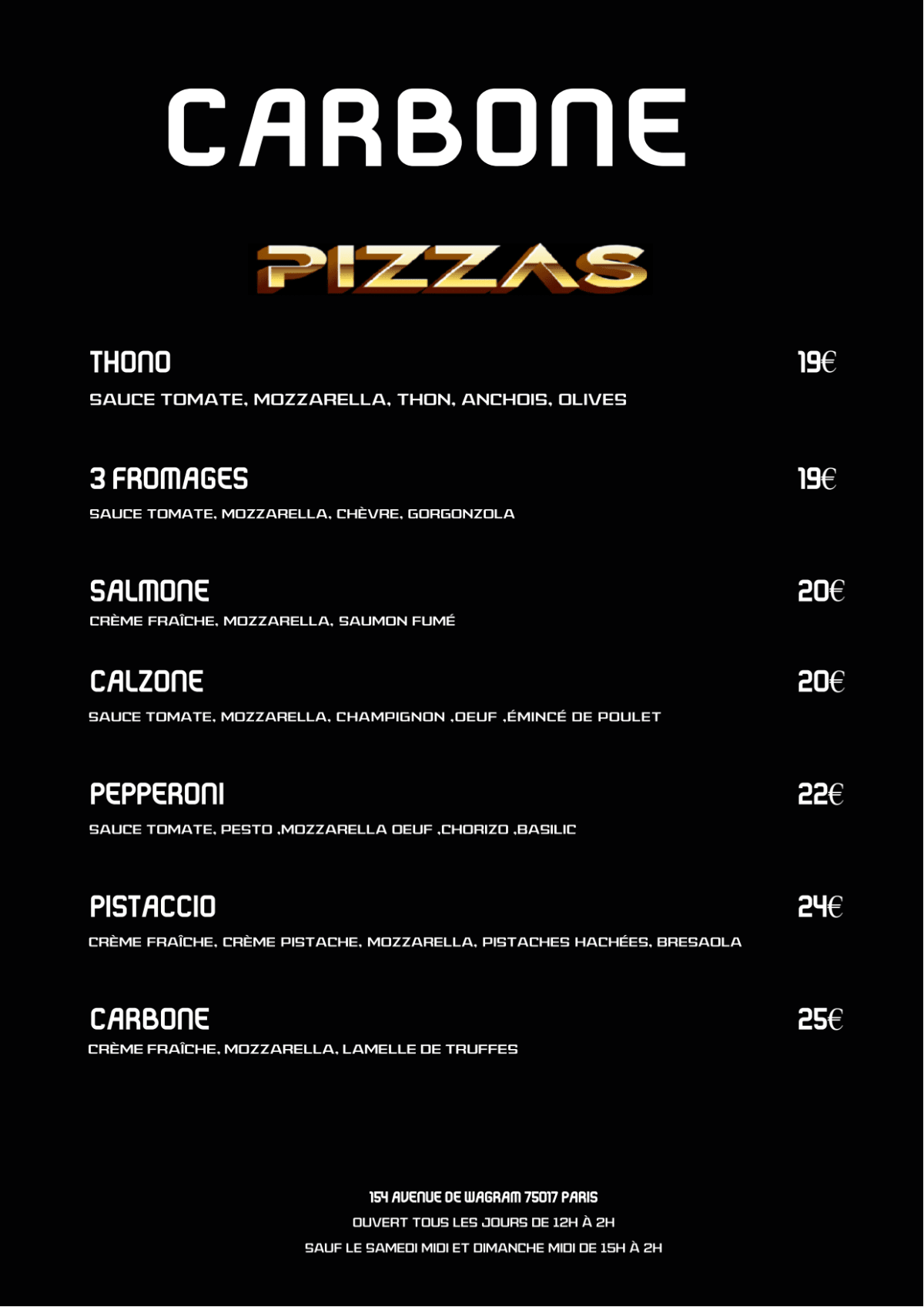 Carta y menù 2024 Actualizados - Carbone en Paris | TheFork