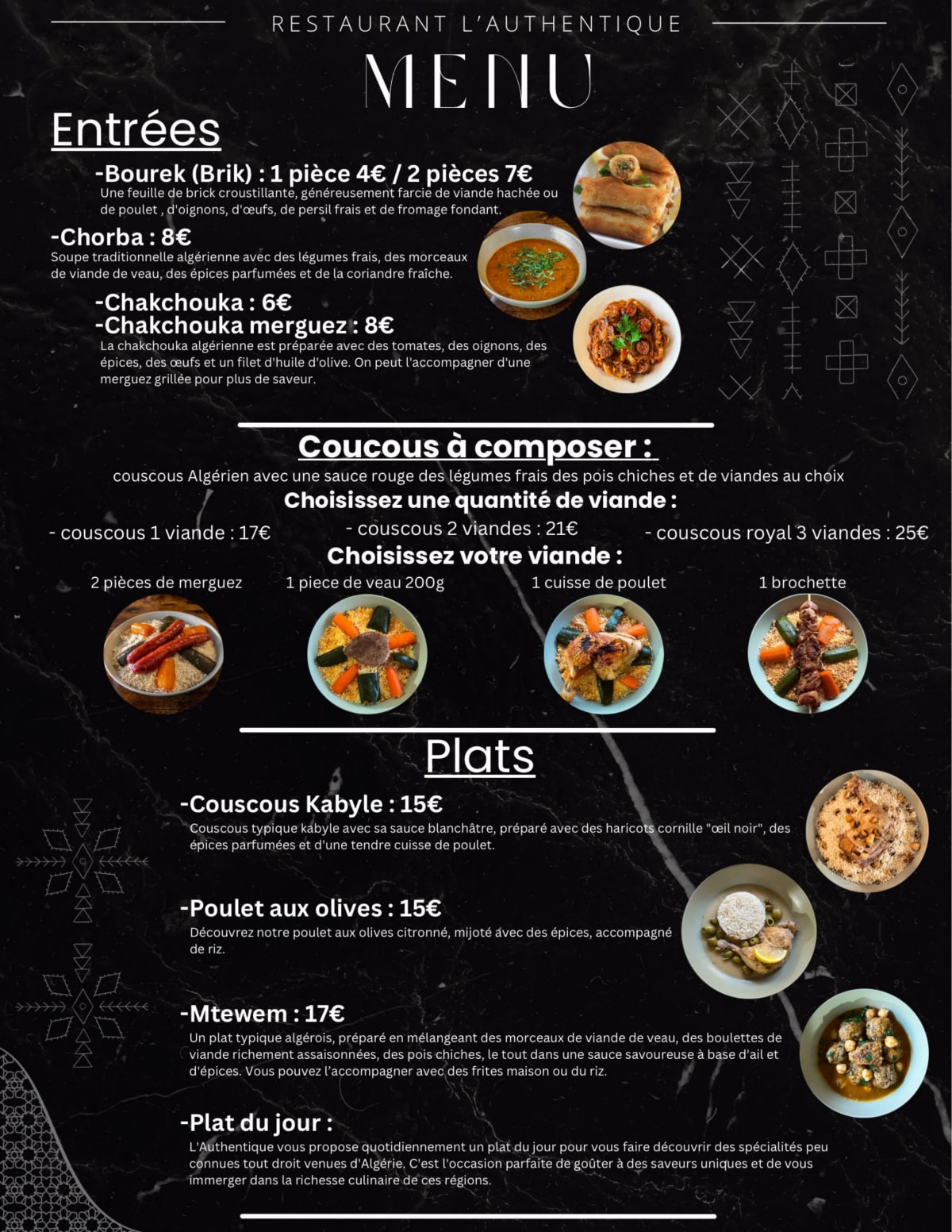 Carte et Menus 2024 - L'AUTHENTIQUE à Paris | TheFork