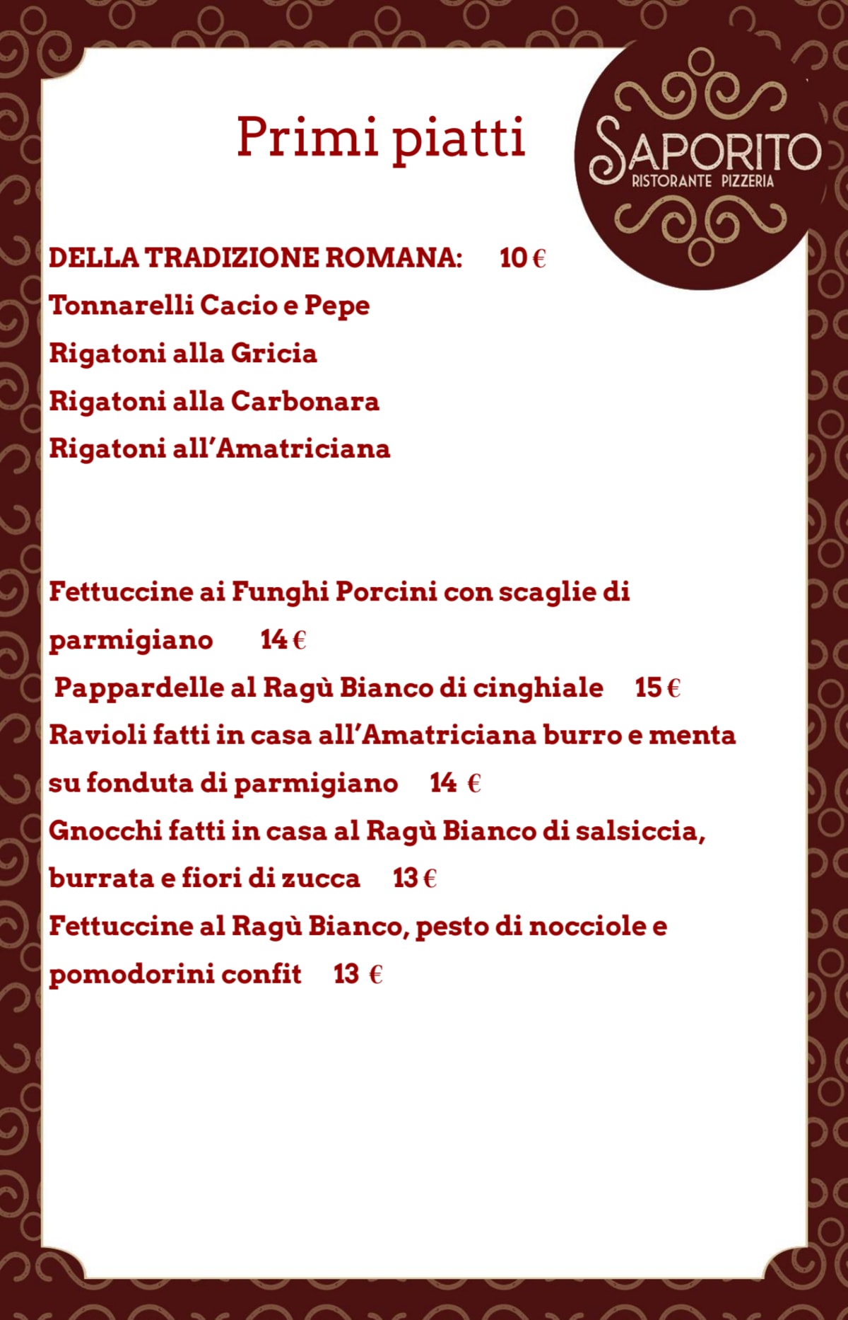 Menu 2024 - Saporito in Rome | TheFork