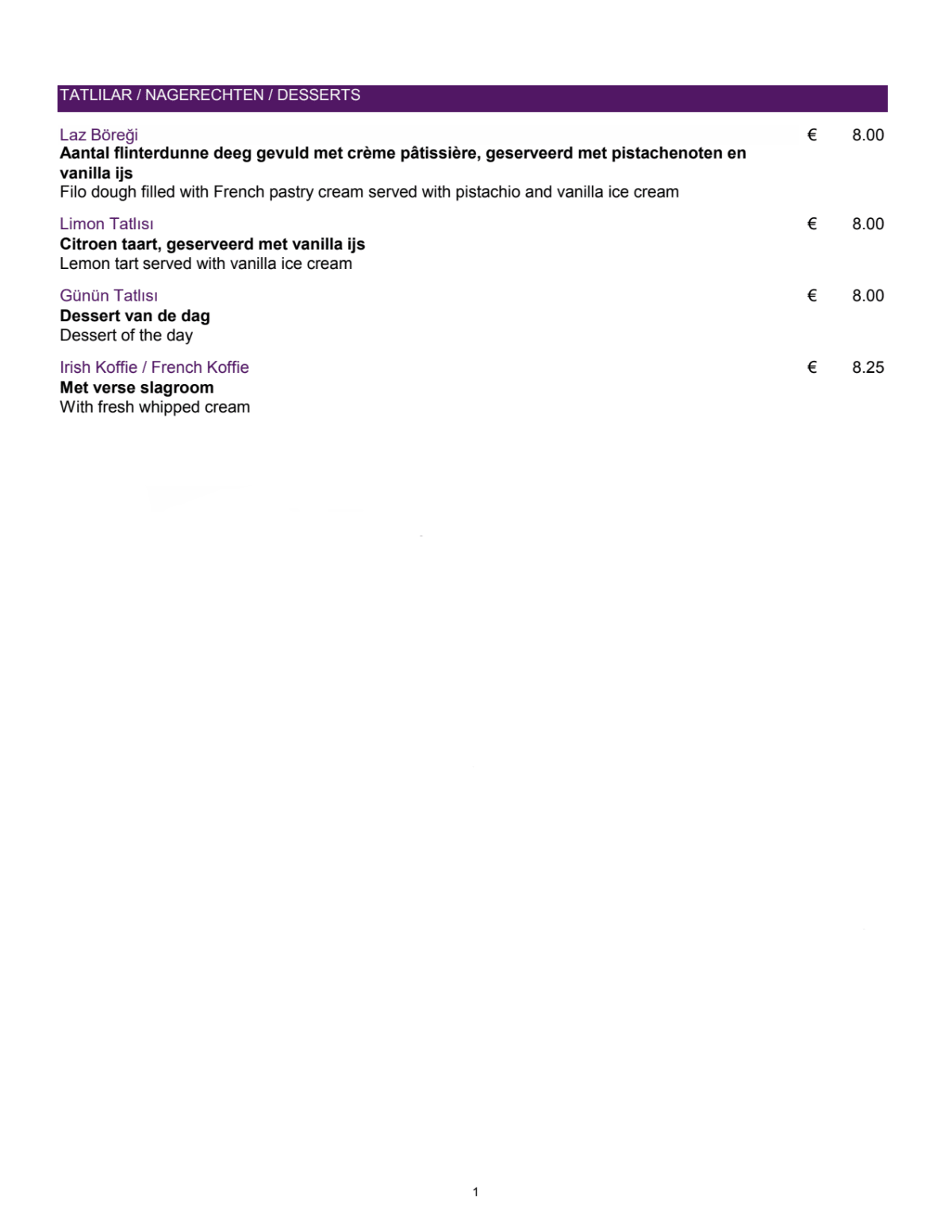 Menu 2024 - Levant in Amsterdam | TheFork