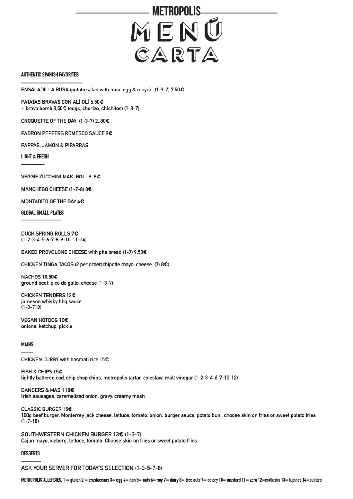 Carte et Menus 2023 - Metropolis Bistro à Valencia | TheFork