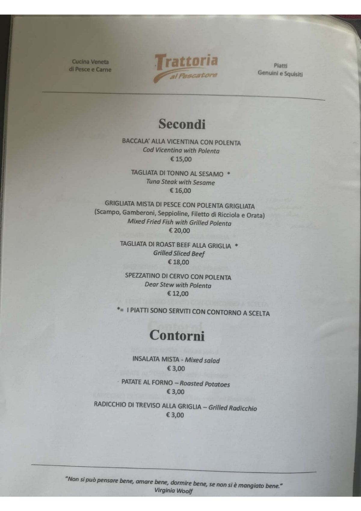 Menu 2024 - Al Pescatore Trattoria em Pederobba | TheFork