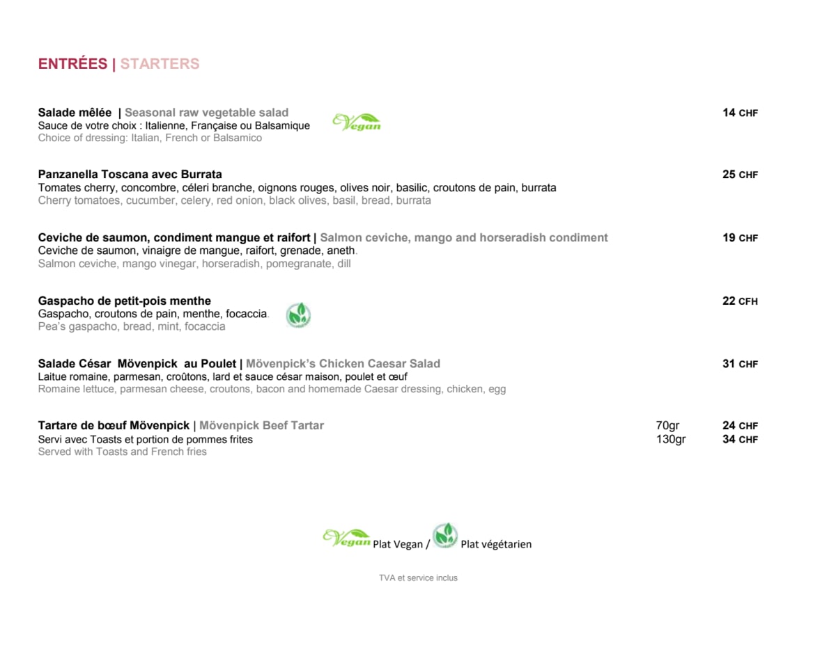 Carte et Menus 2023 - Mövenpick Restaurant Lausanne à Lausanne | TheFork